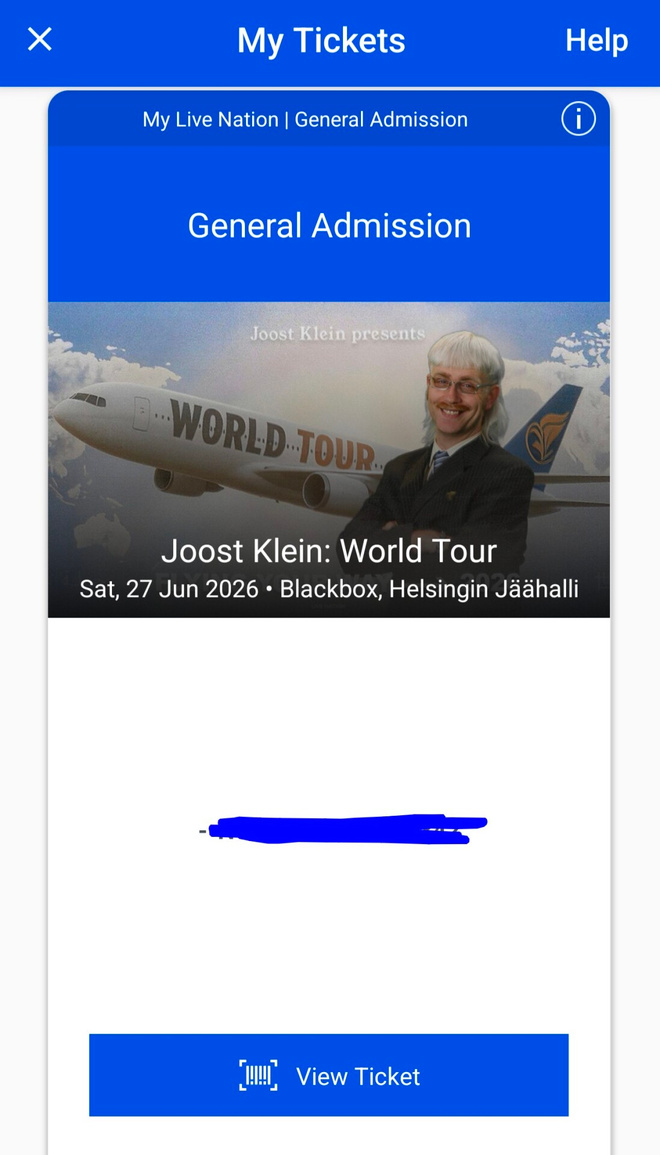 Joost Klein lippu 27.6. Helsingin jäähallin Black Box | Huuto.net